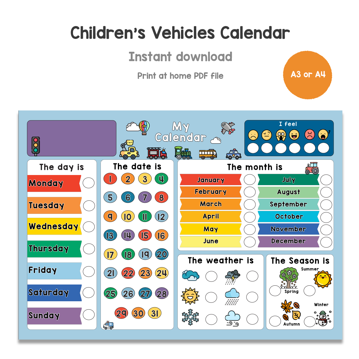 PRINTABLE Children's Vehicle Calendar – Craftly Ltd