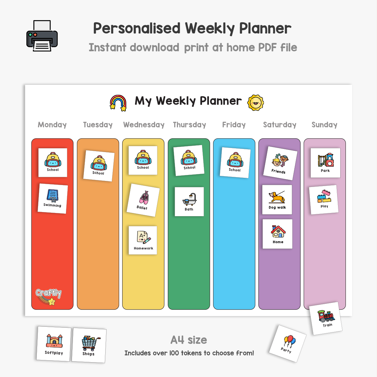PRINTABLE Personalised Rainbow Weekly Planner – Craftly Ltd