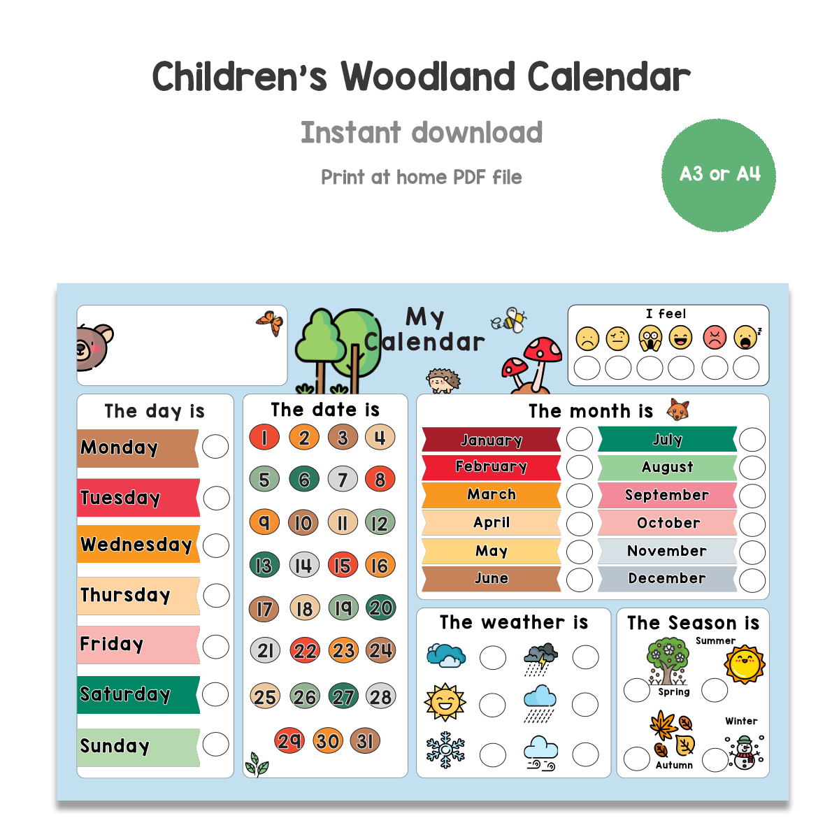 PRINTABLE Children's Woodland Calendar – Craftly Ltd