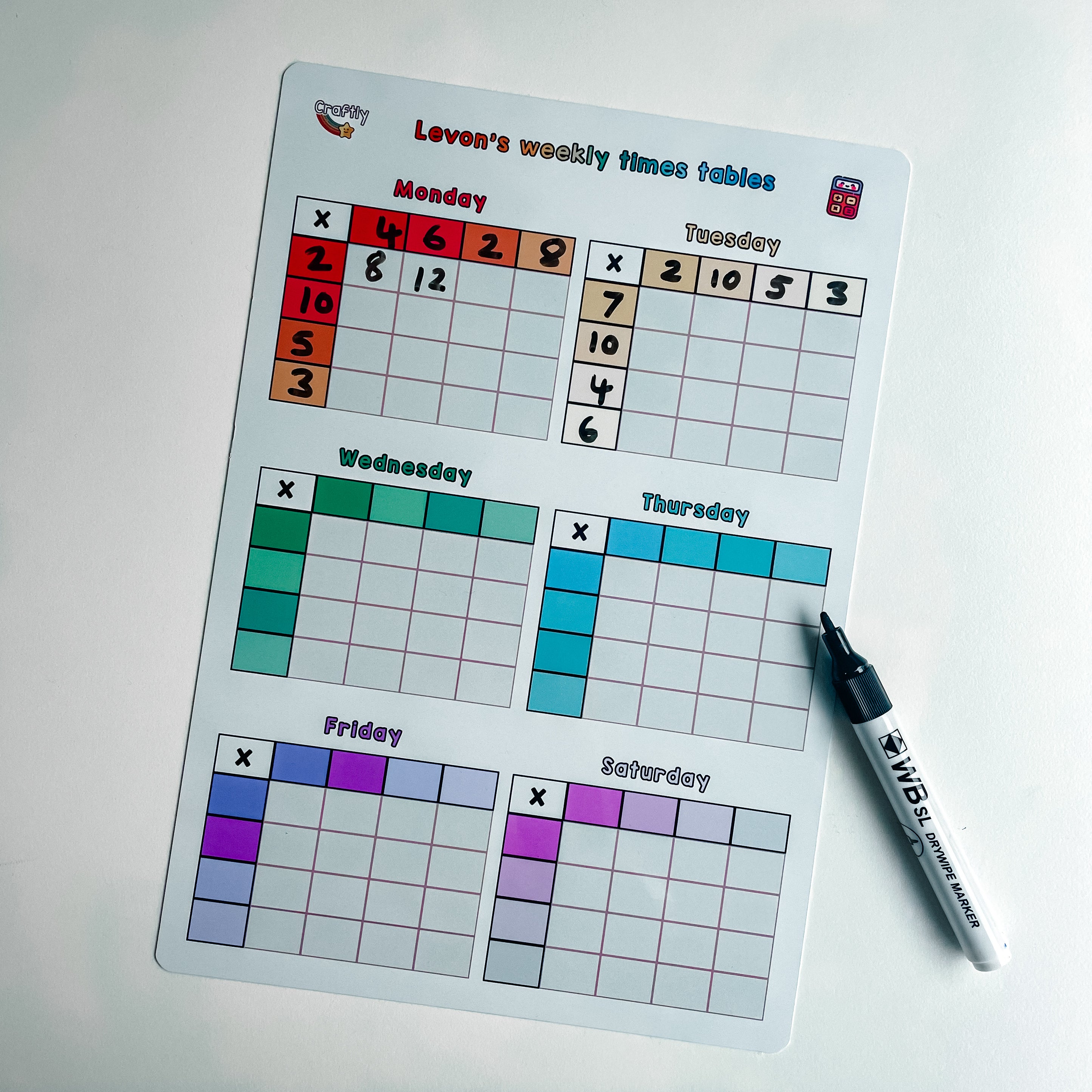 Weekly Times Tables Whiteboard – Craftly Ltd