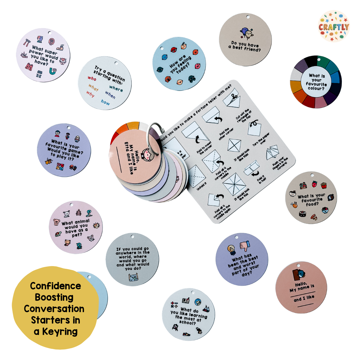 Kids Conversation Prompts Keyring – Craftly Ltd
