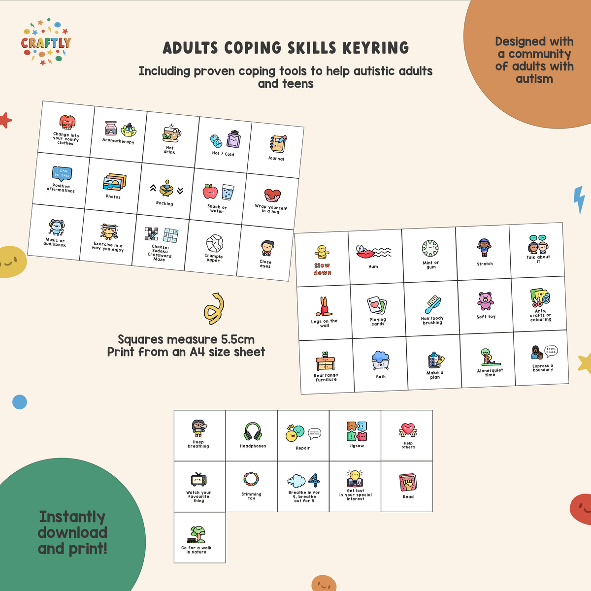 PRINTABLE Adults and Autism Coping Tool Keyring – Craftly Ltd