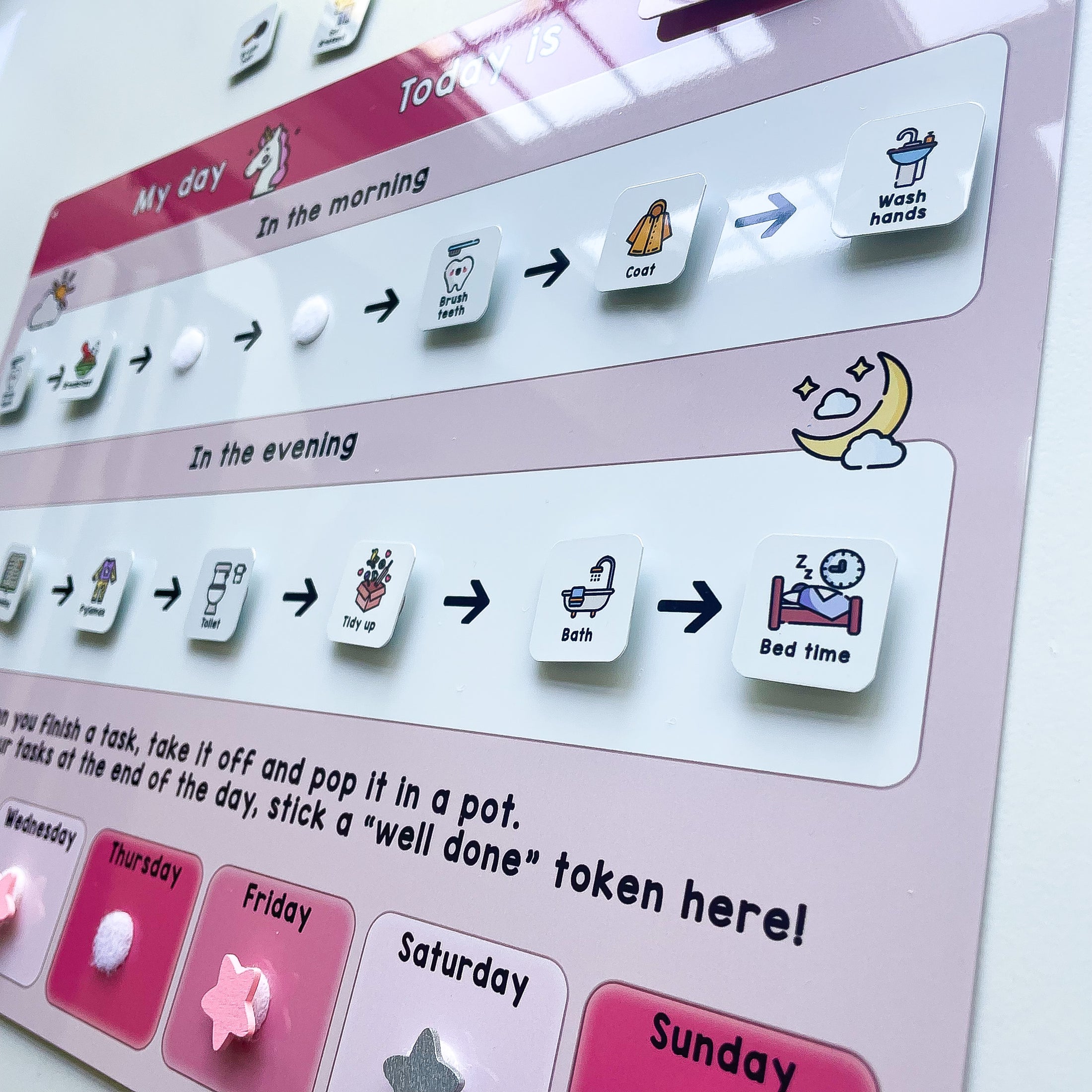 Children's Morning and Evening Routine Chart with Tokens (Pinks ...