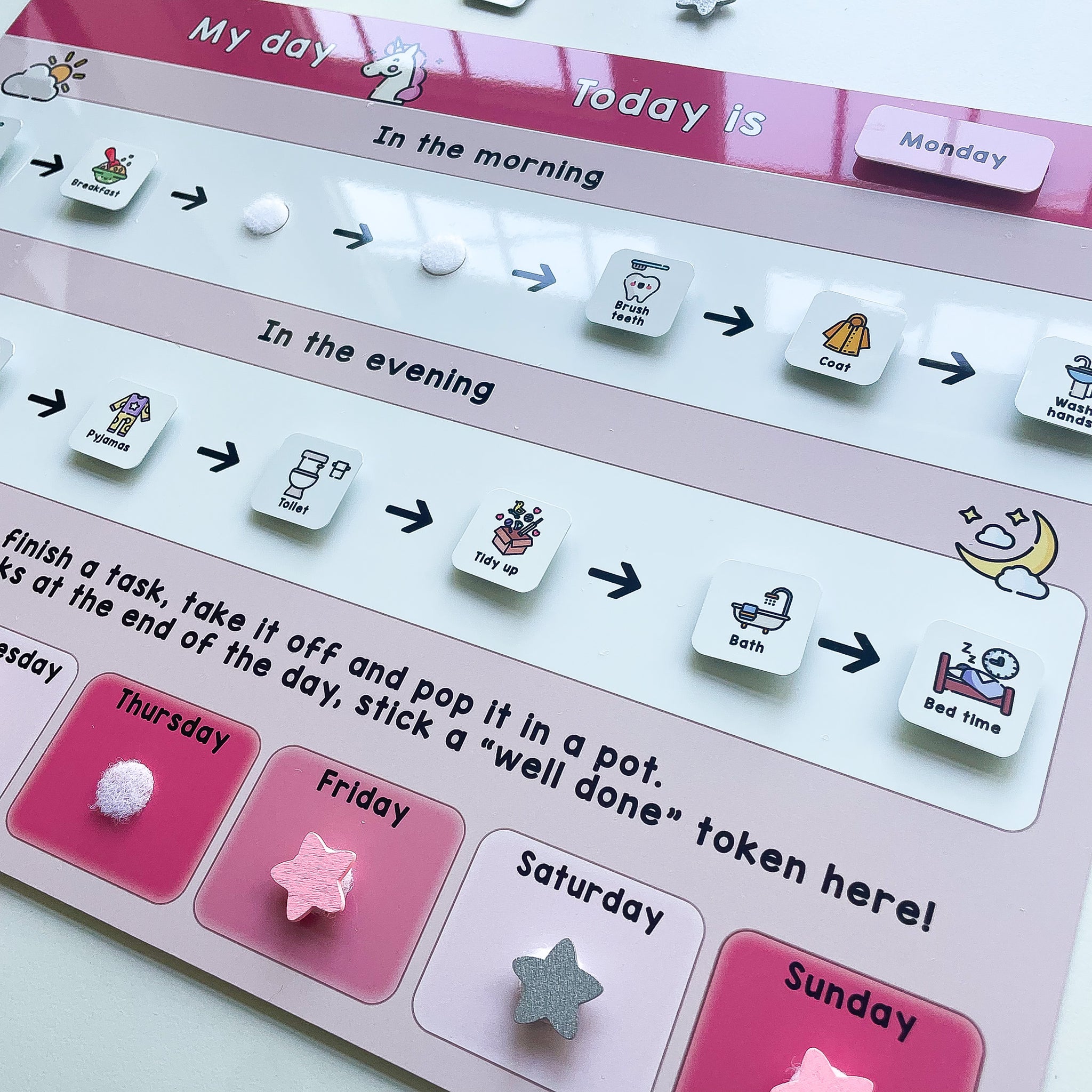 Children's Morning and Evening Routine Chart with Tokens (Pinks ...