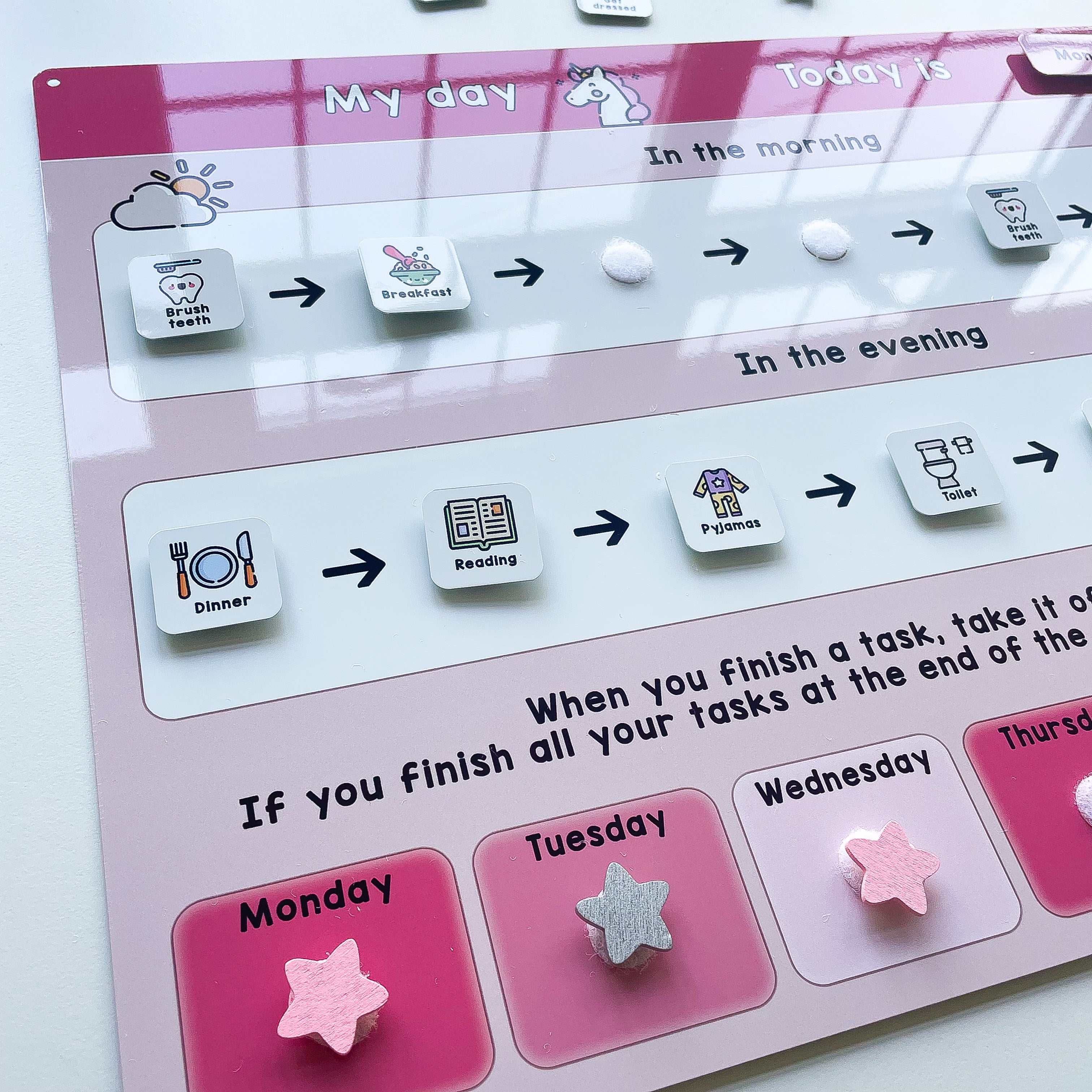 Children's Morning and Evening Routine Chart with Tokens (Pinks ...