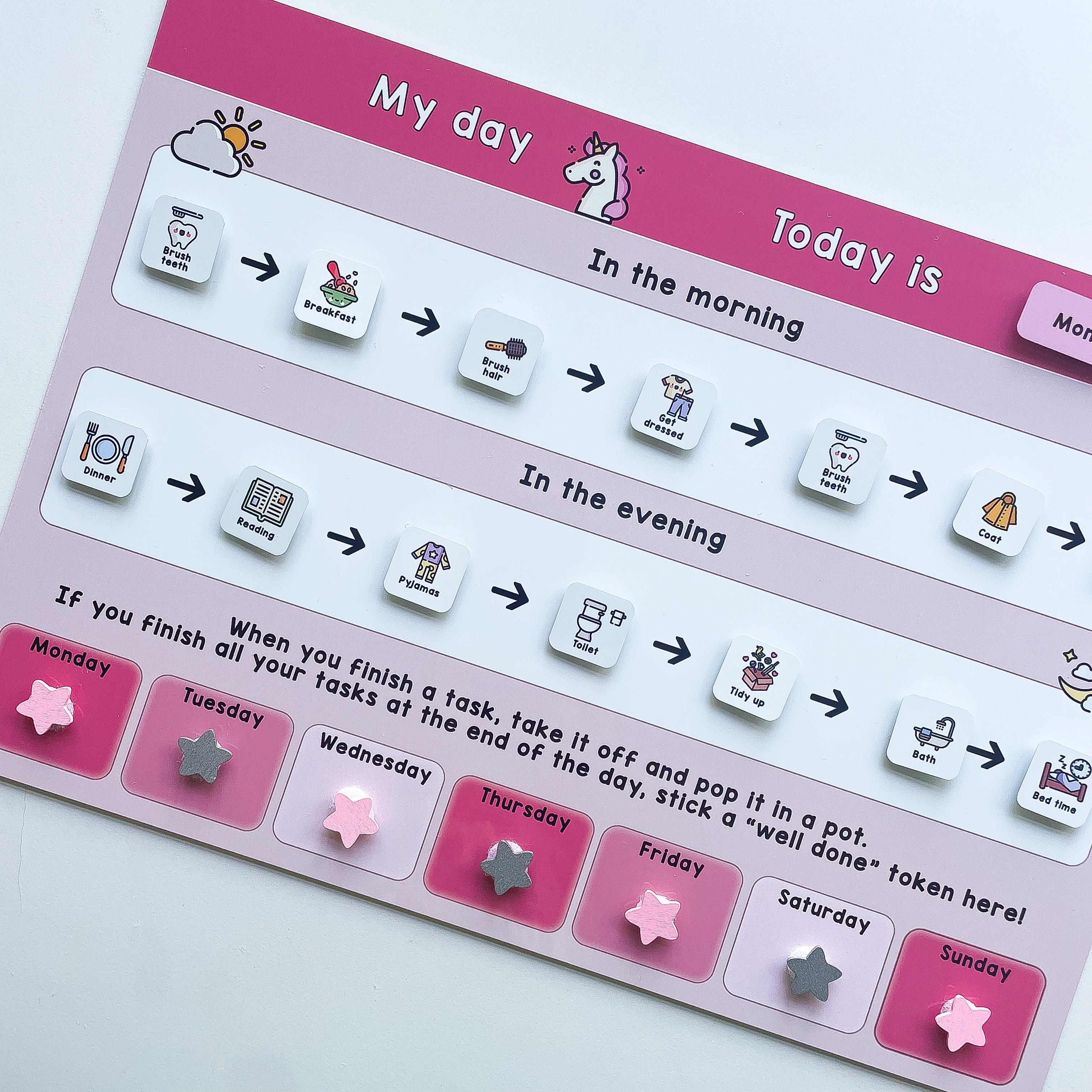 Children's Morning and Evening Routine Chart with Tokens (Pinks ...