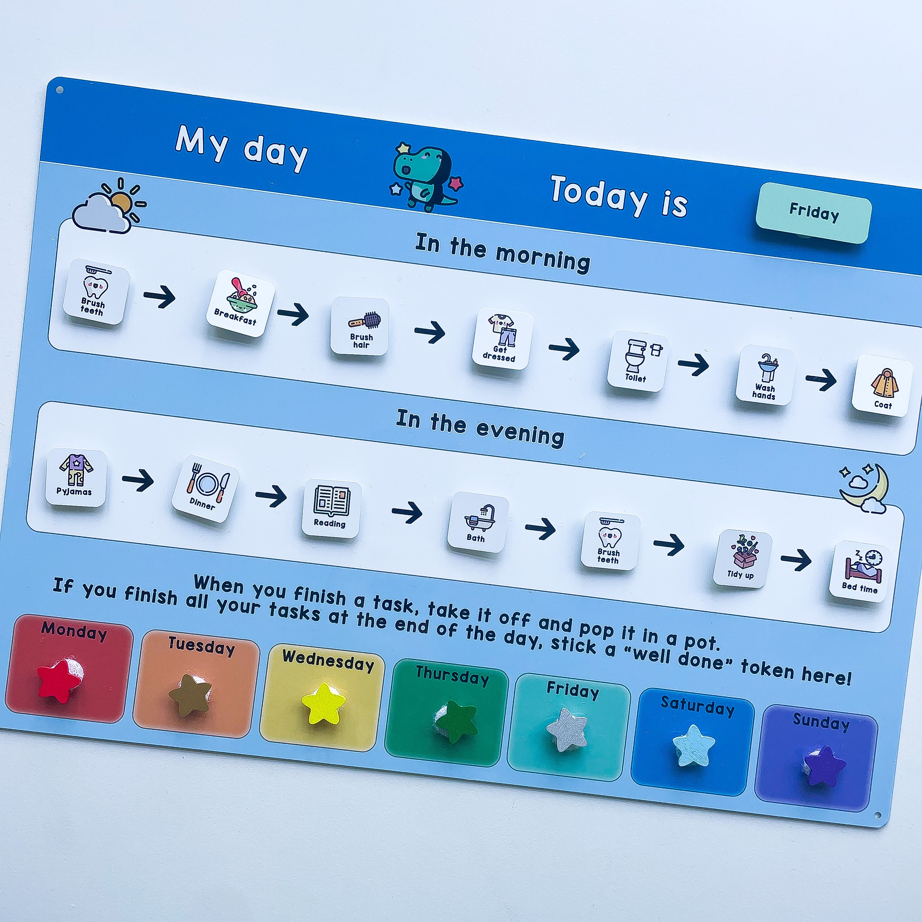 Children's Morning and Evening Routine Chart with Tokens (Dinosaur ...