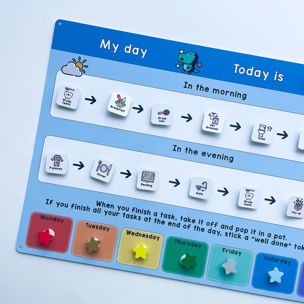 Children's Morning and Evening Routine Chart with Tokens (Dinosaur ...