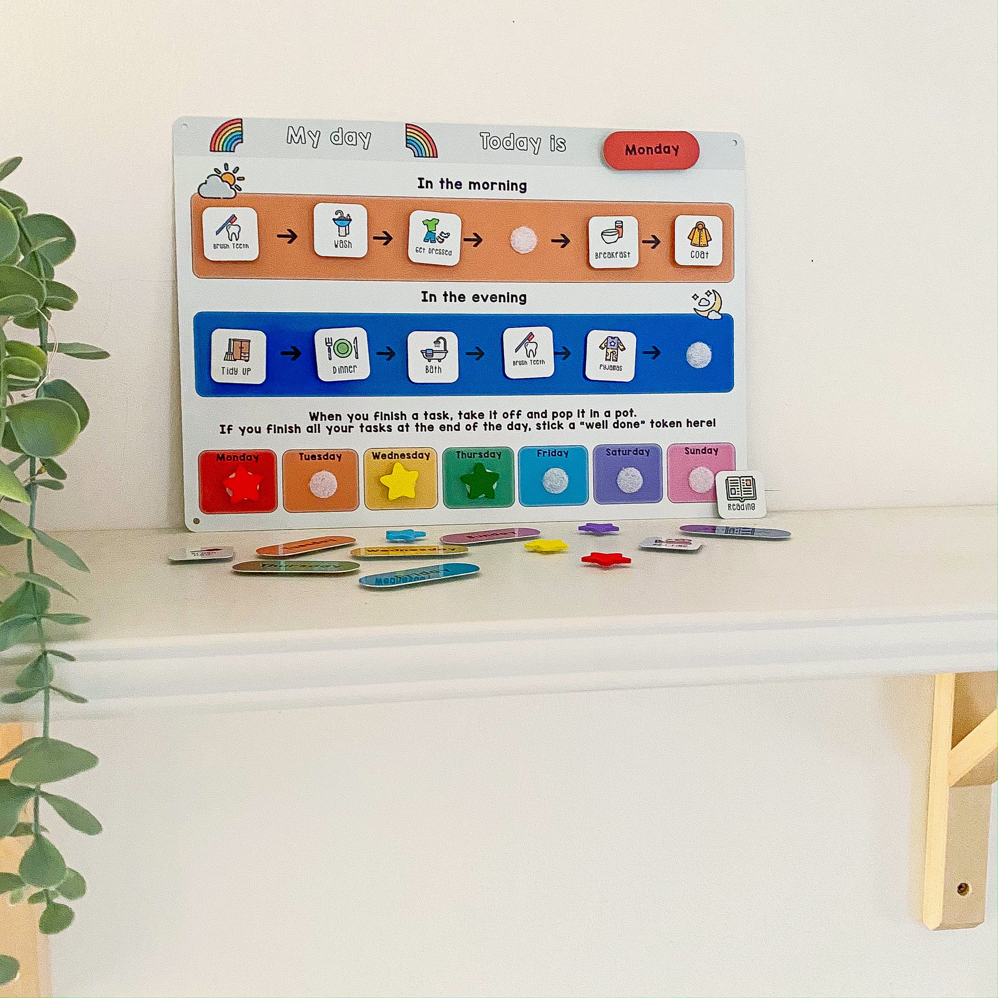 Children's Morning and Evening Routine Chart with Tokens - Rainbow ...