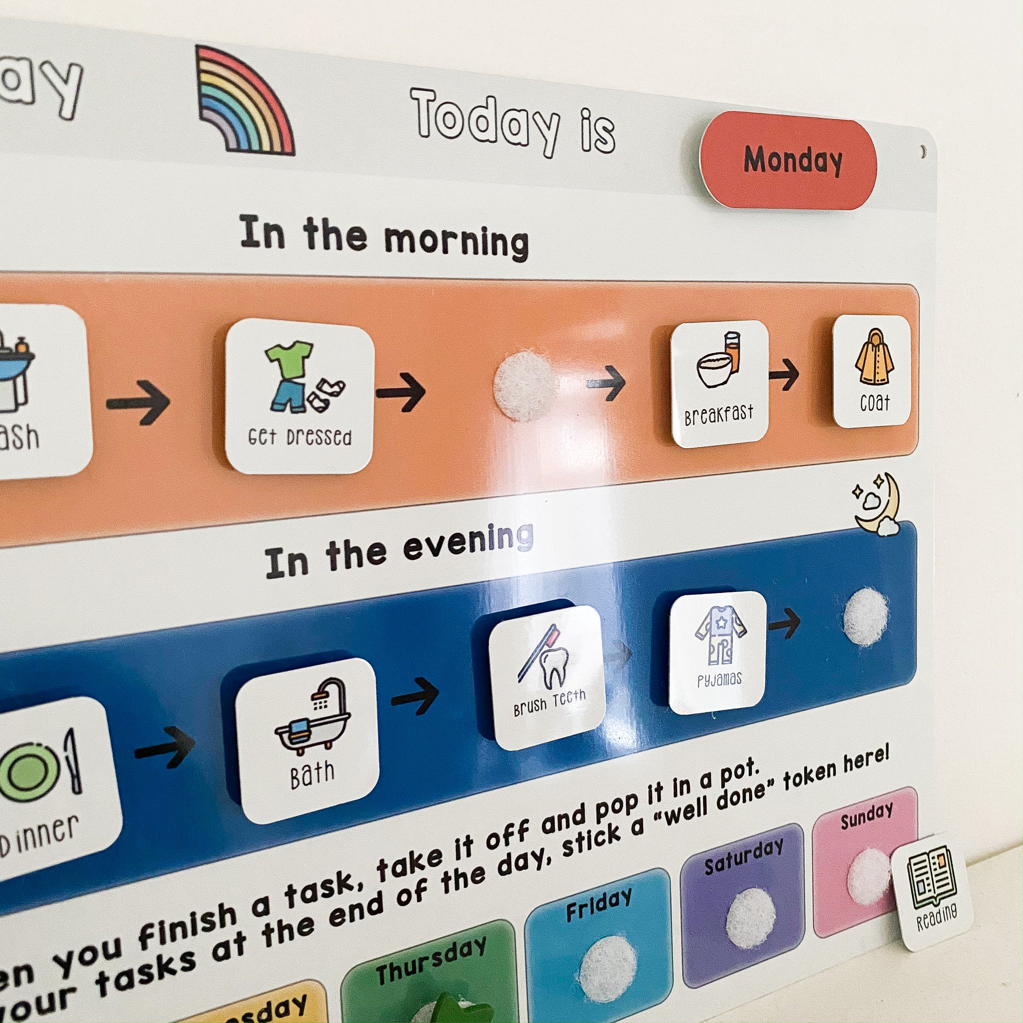 Children's Morning and Evening Routine Chart with Tokens - Rainbow ...