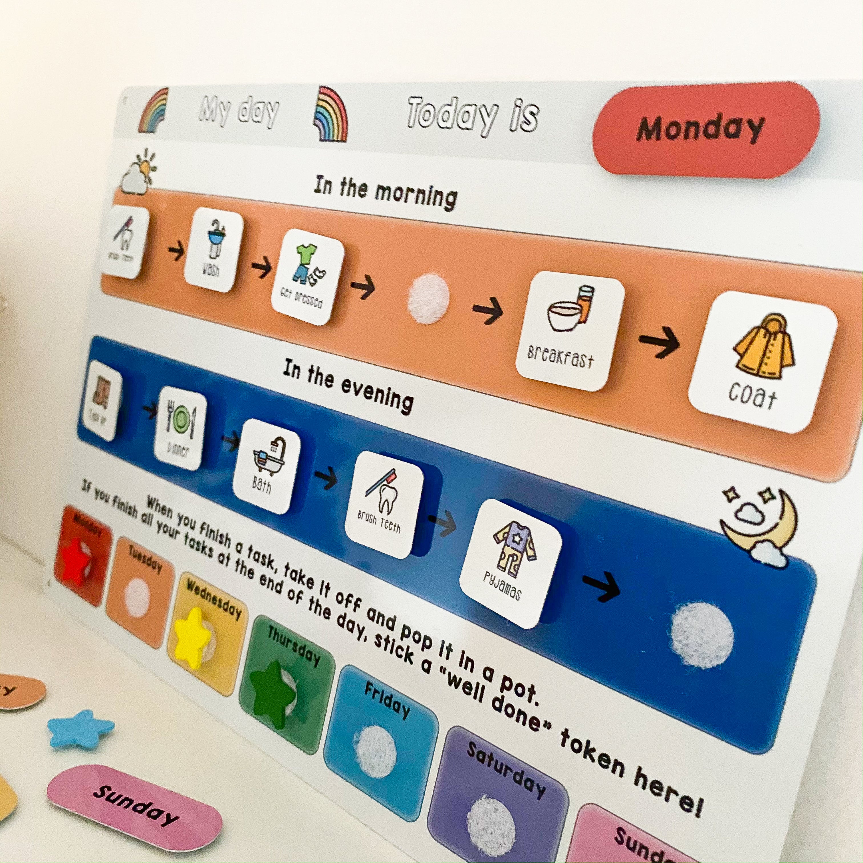 Children's Morning and Evening Routine Chart with Tokens - Rainbow ...