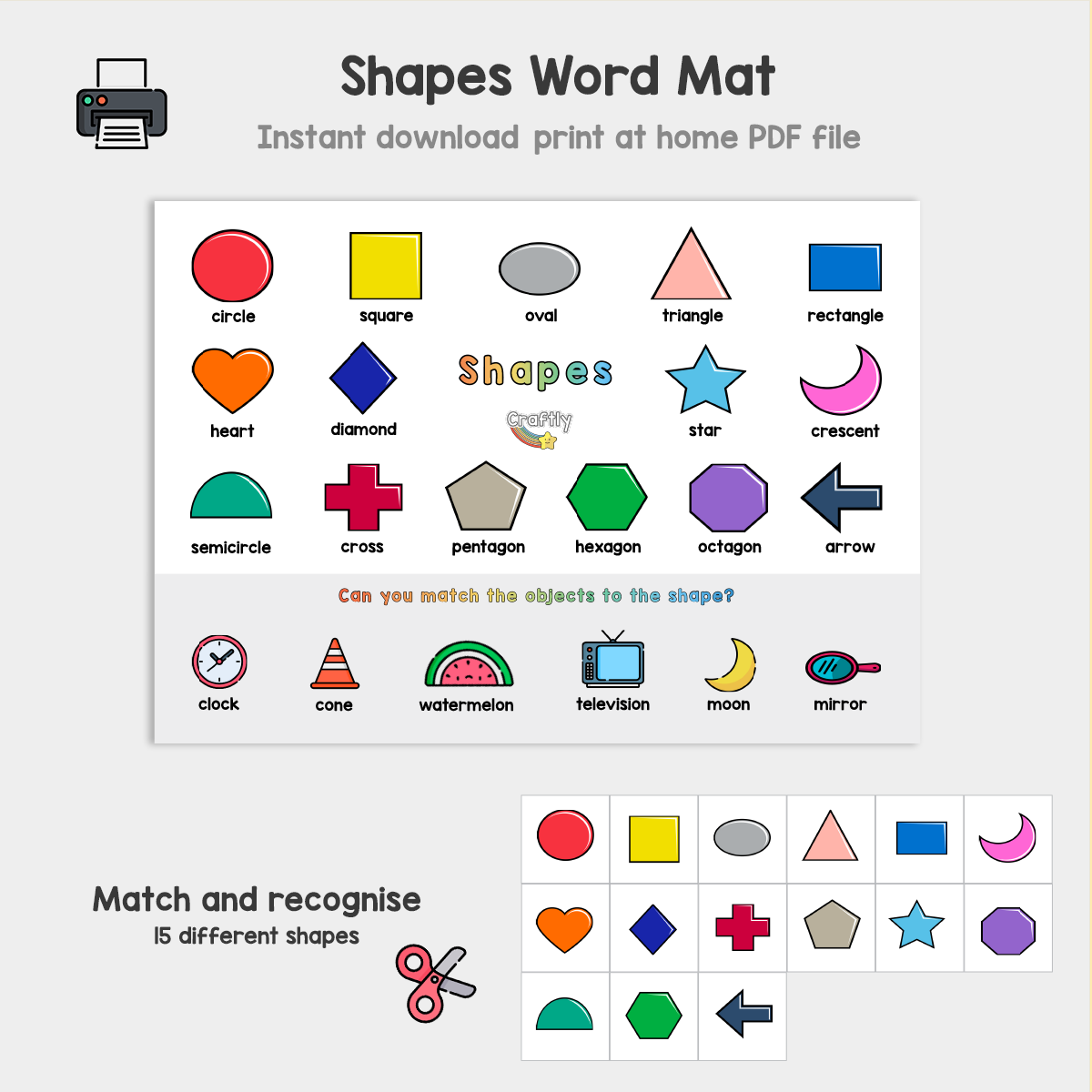 PRINTABLE Shapes Word Mat and Matching Activity – Craftly Ltd