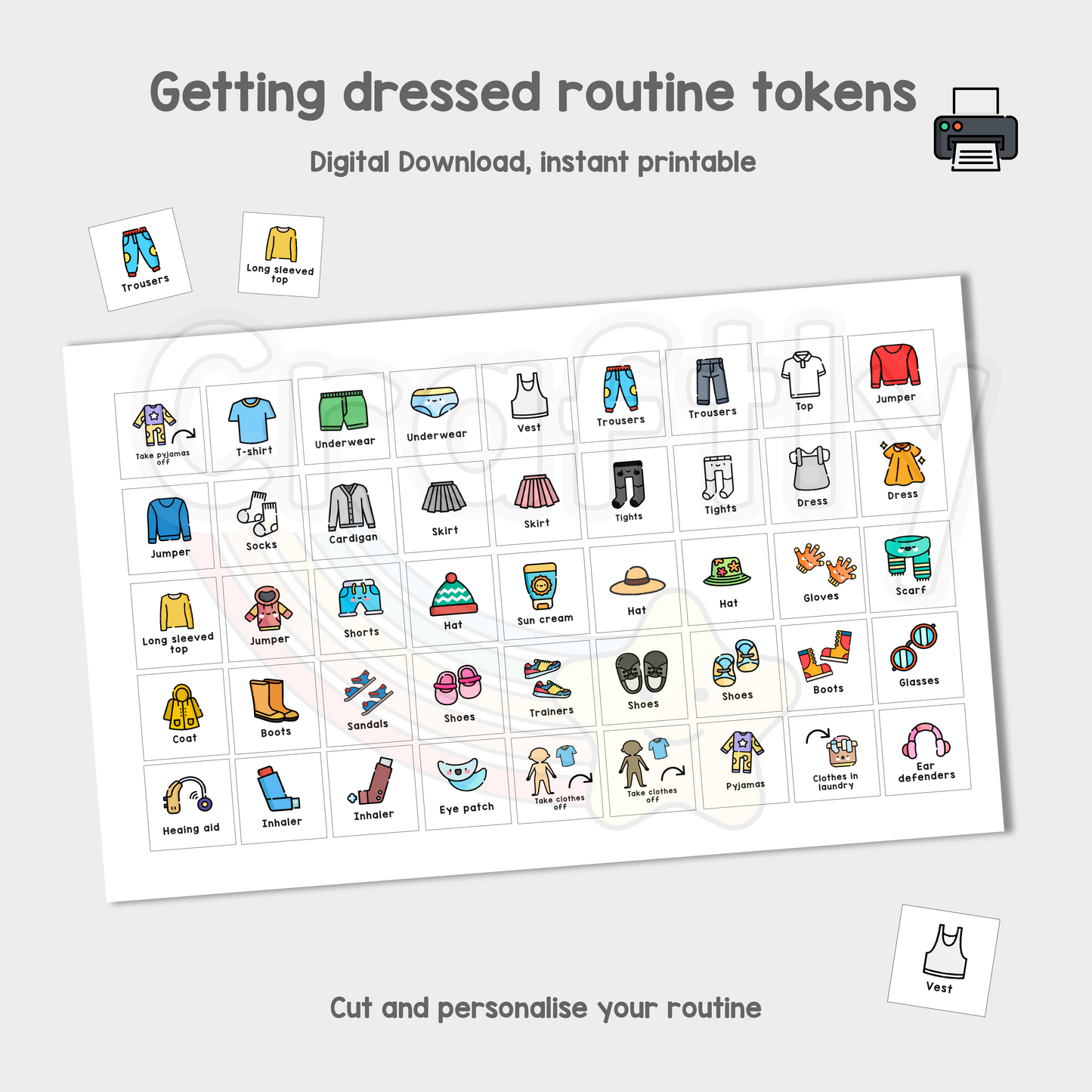 PRINTABLE Getting Dressed Picture Tokens – Craftly Ltd