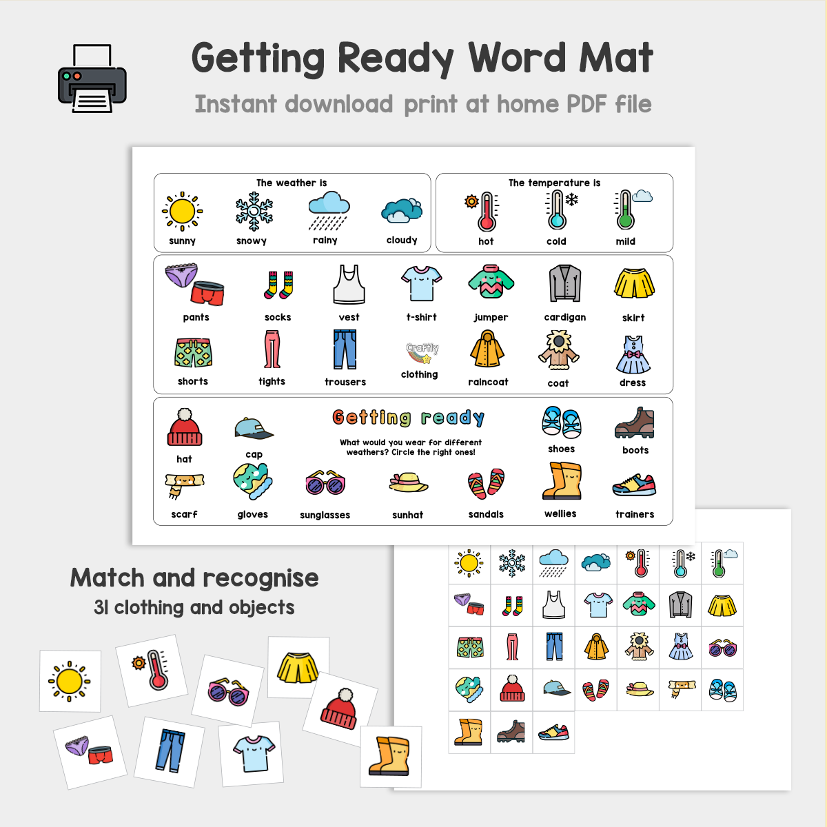 PRINTABLE Getting Ready Word Mat and Matching Activity – Craftly Ltd