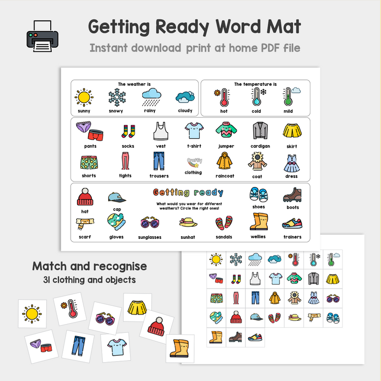 PRINTABLE Getting Ready Word Mat and Matching Activity – Craftly Ltd