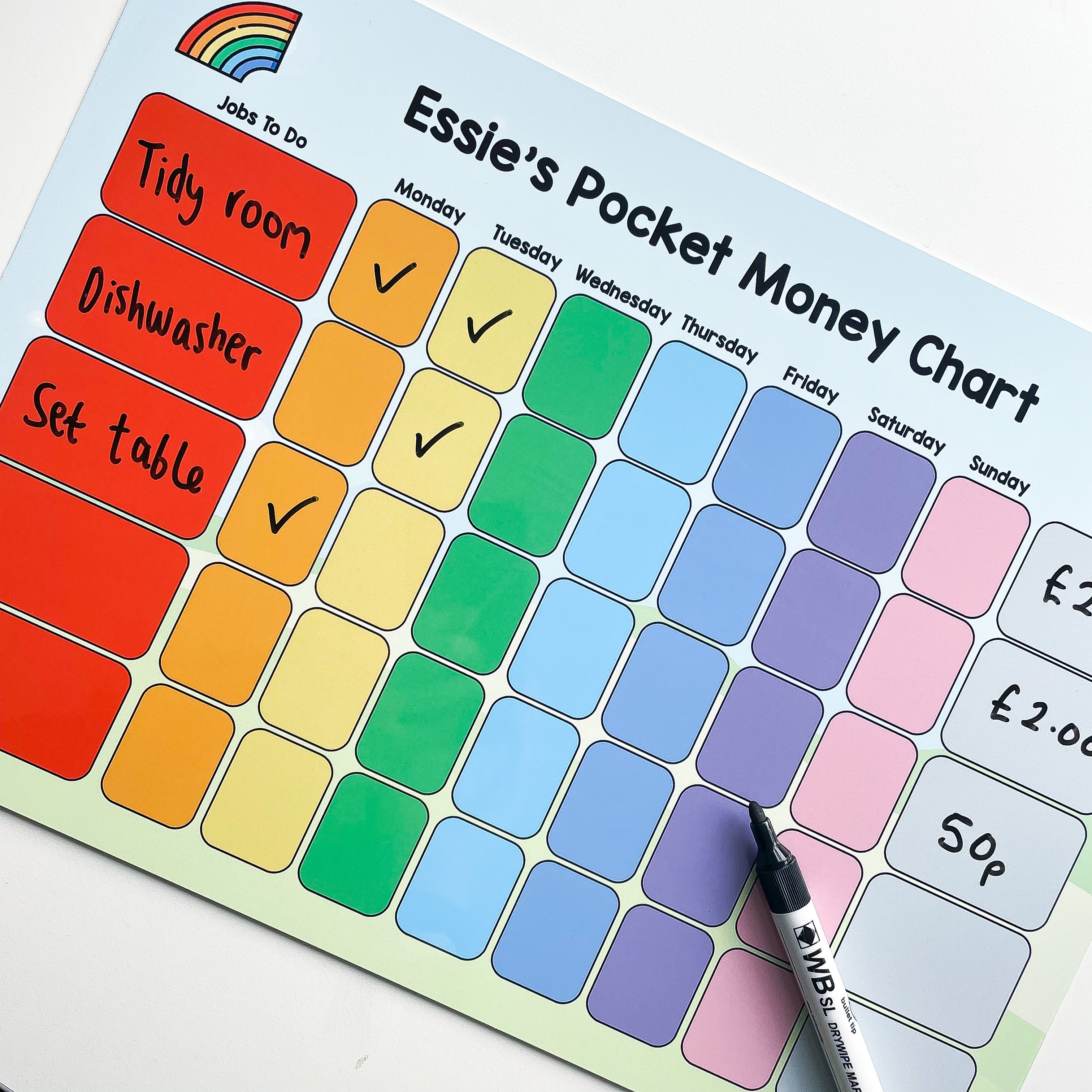 Rainbow Pocket Money Whiteboard – Craftly Ltd
