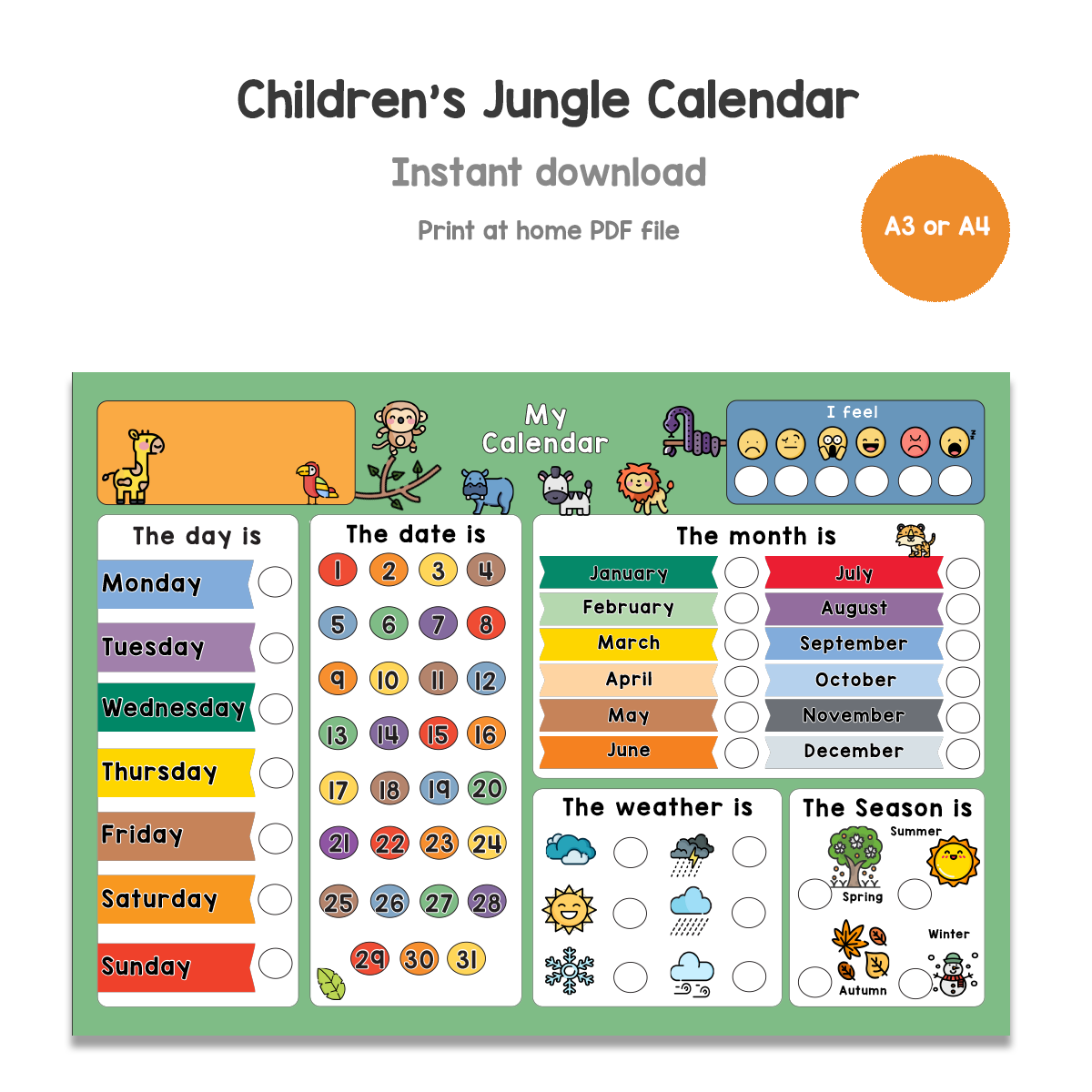 PRINTABLE Children's Jungle Calendar – Craftly Ltd