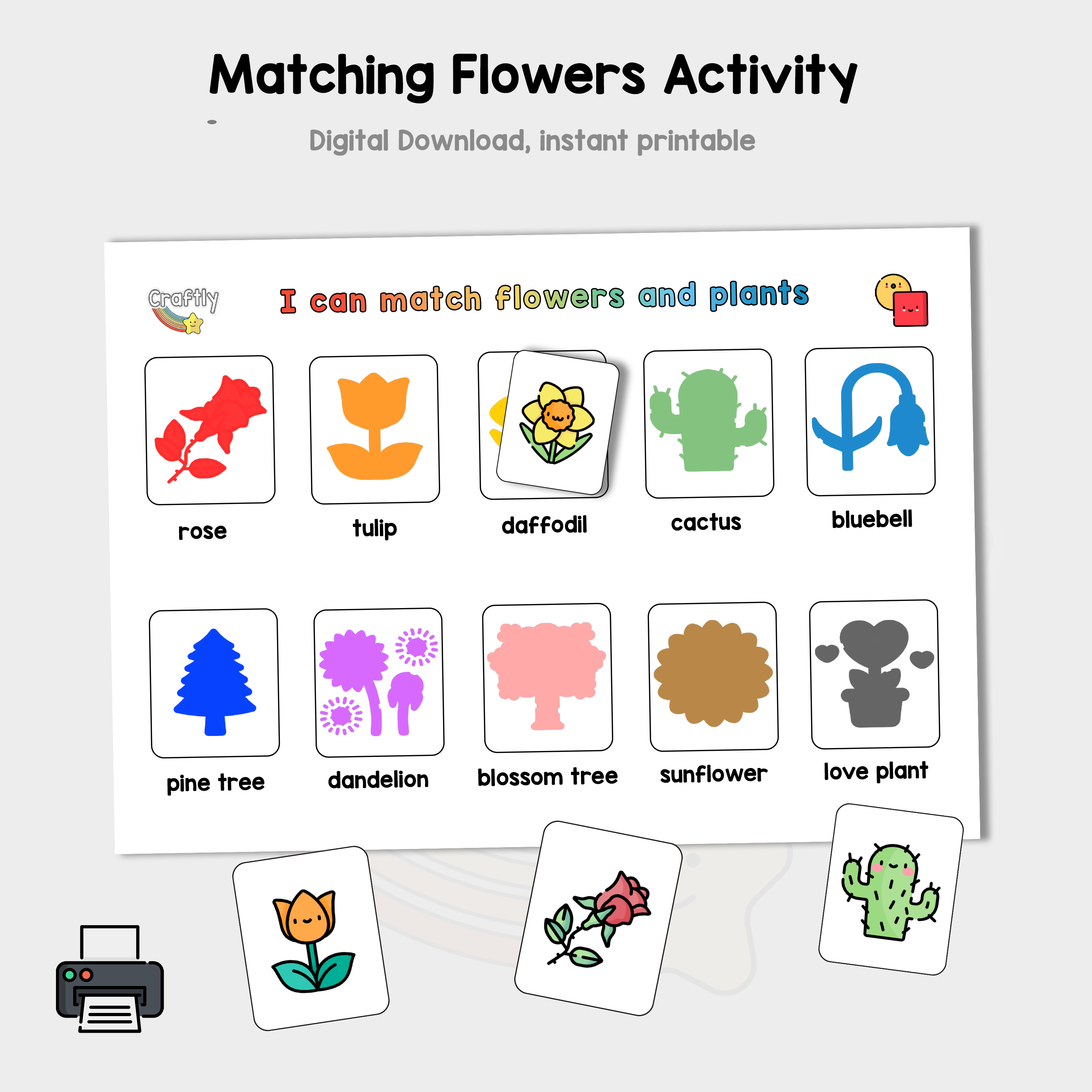 PRINTABLE Flower Shadows Matching – Craftly Ltd