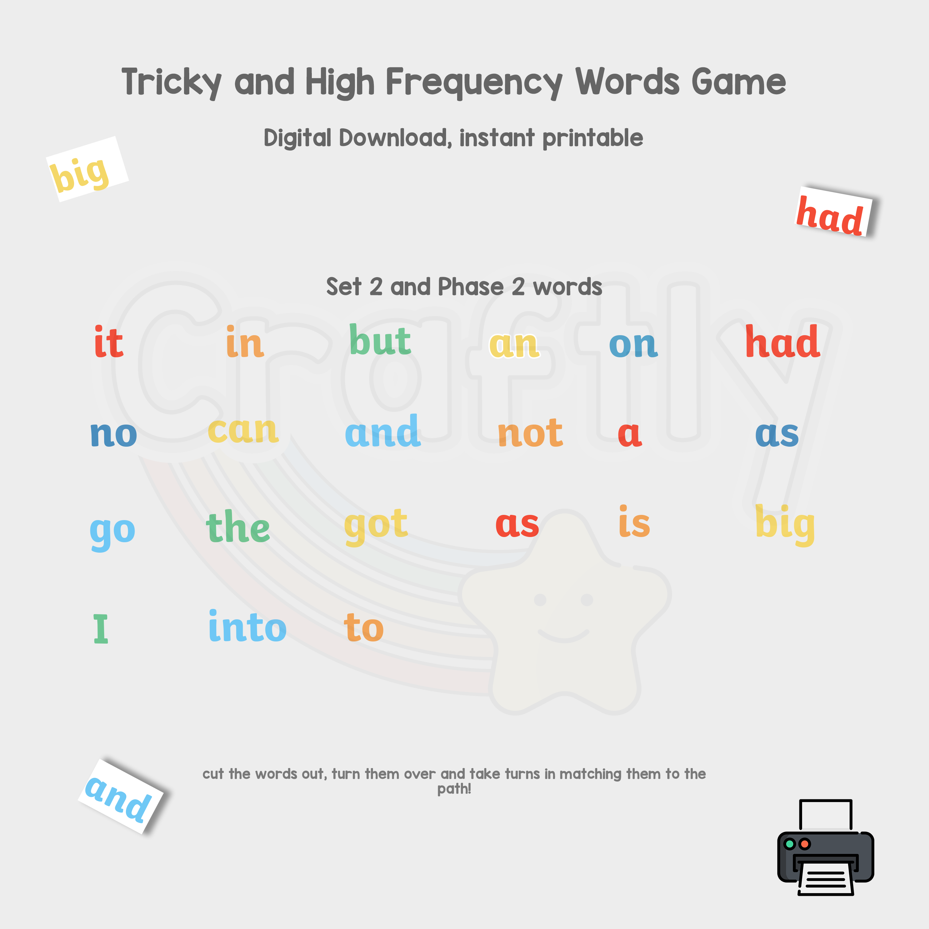 PRINTABLE Tricky Words and High Frequency Words Game – Craftly Ltd